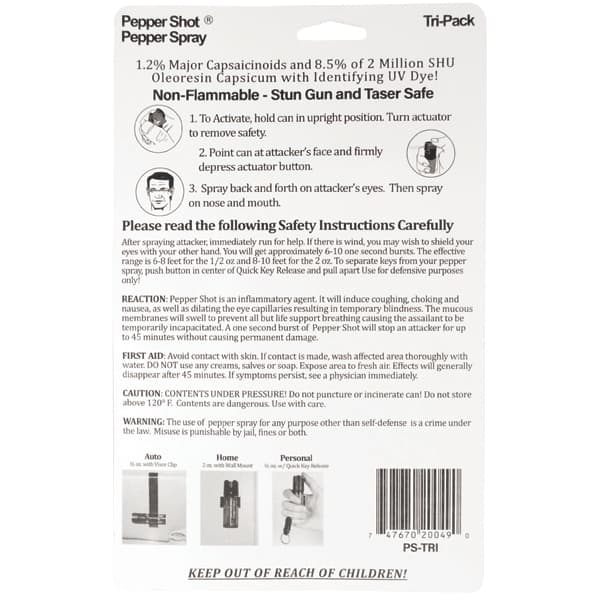 Pepper Shot 1.2% MC Tri-Pack Pepper Spray | Angel Safety Products